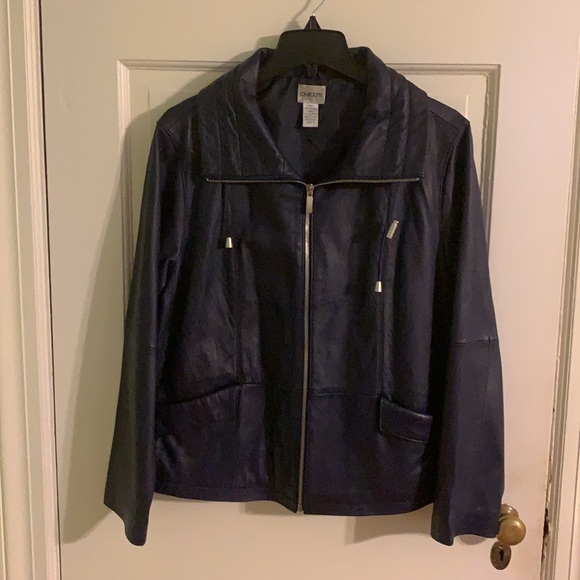 Chico's | Jackets & Coats | Chico Dark Blue Leather Jacket | Poshmark